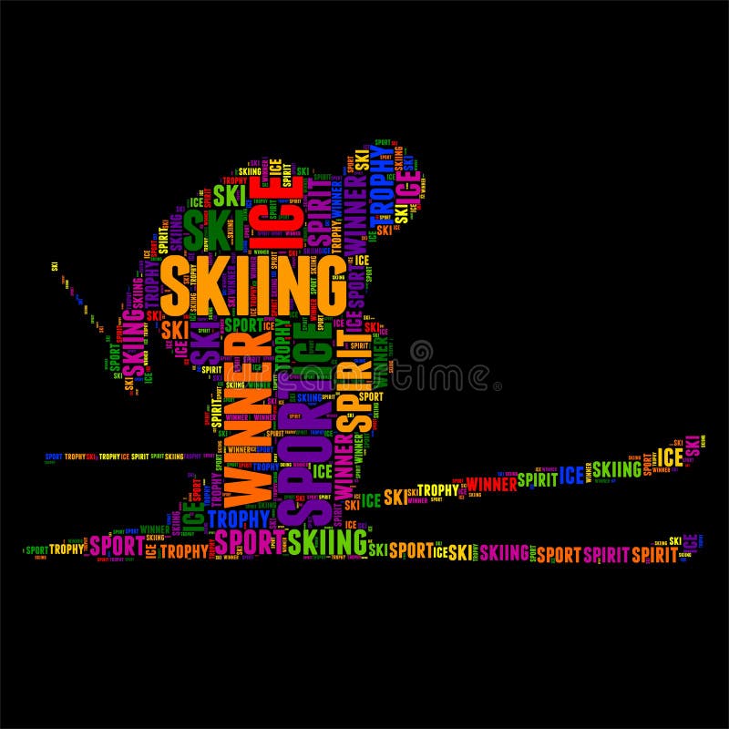 Skiing Typography Word Cloud Colorful Vector Illustration Stock Vector ...