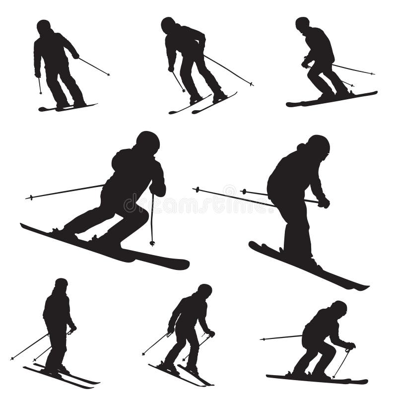 Skiing Vector. Set of Skier Silhouette in Action Stock Vector ...