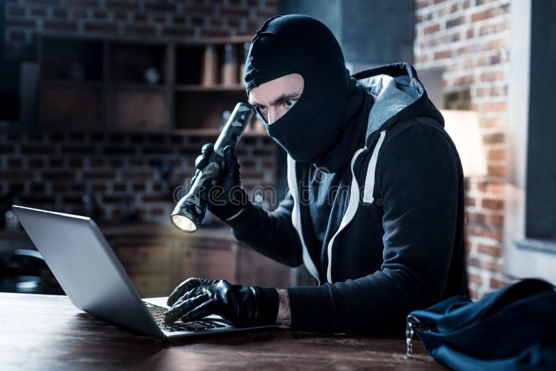 Professional Robber Stealing a Modern Laptop Stock Photo - Image of ...