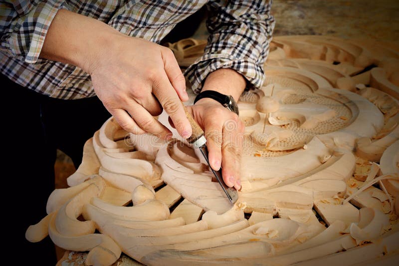 Skill of Carving Wood To Make Ornamental Objects Stock Photo - Image of ...