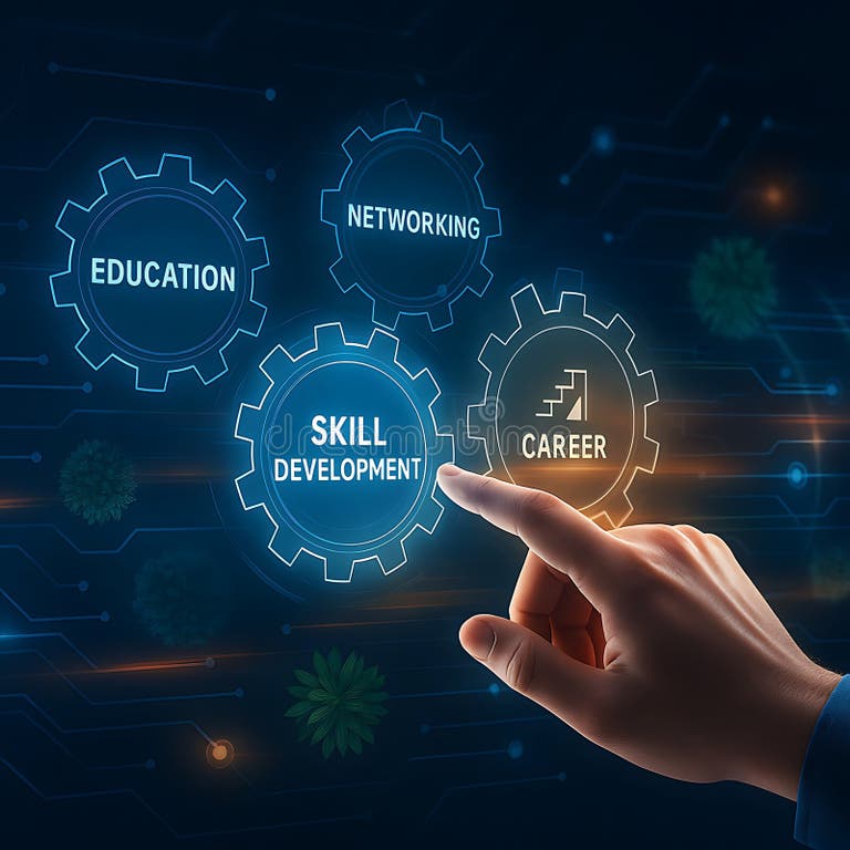 Skill Development and Career Advancement in a Futuristic Digital Environment Stock Illustration ...