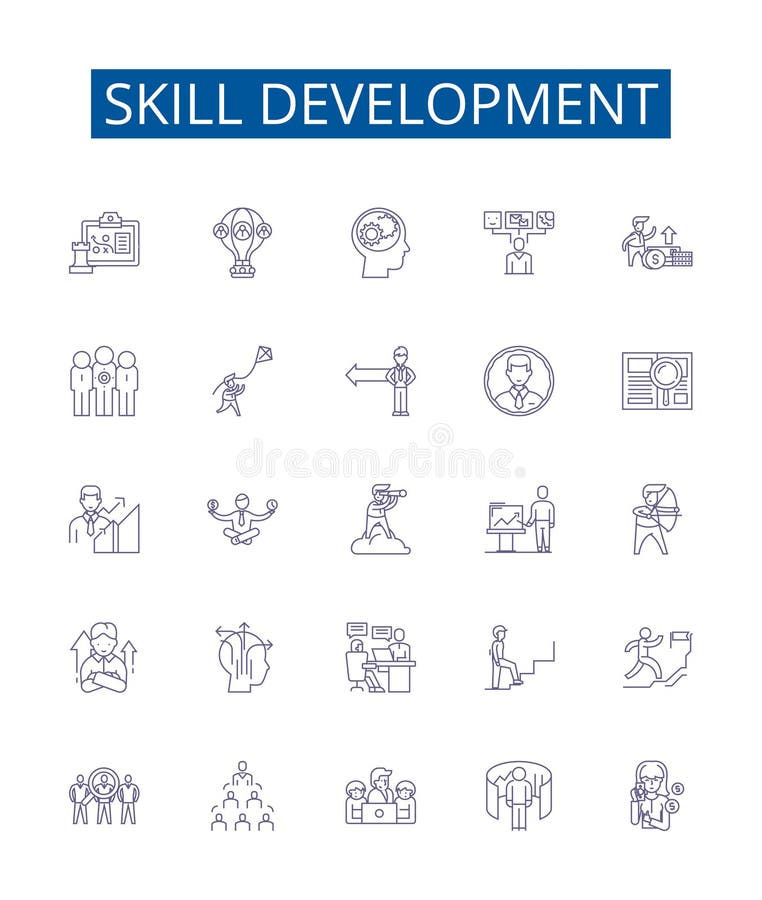 Skill Development Line Icons Signs Set. Design Collection of Training ...