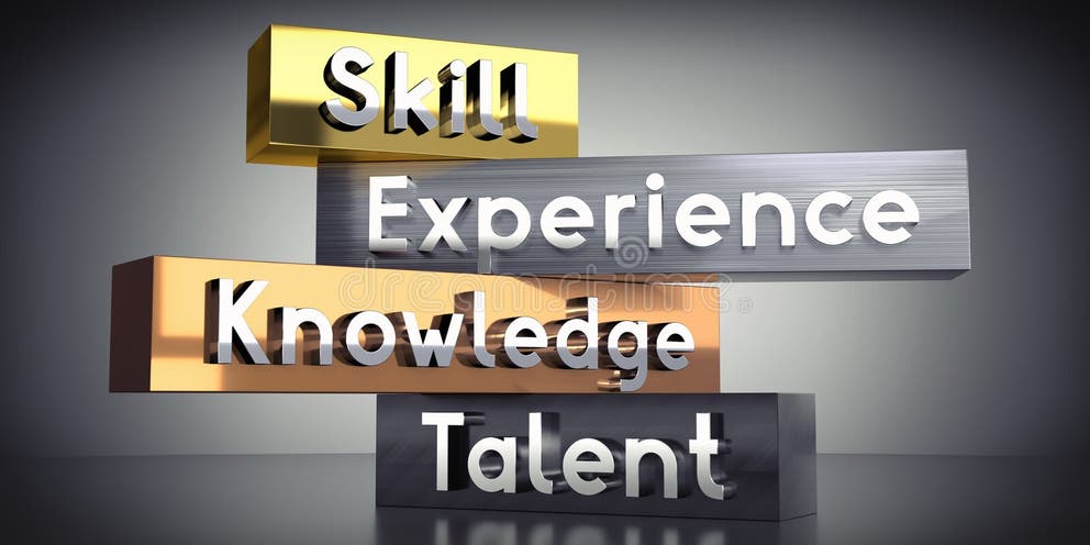 Skill, Experience, Knowledge, Talent - Words on Metal Blocks Stock ...