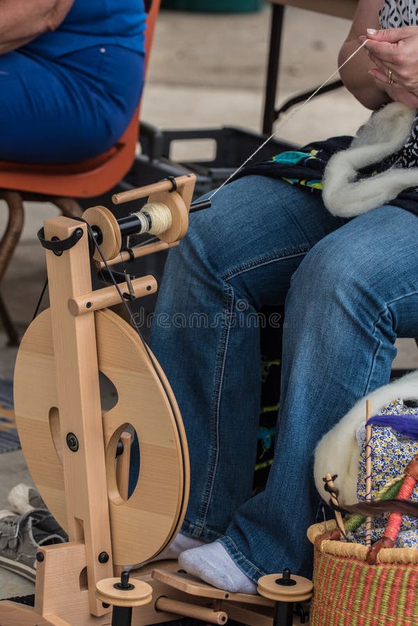 Skill Hands and Feet Working the Wheel. Stock Image - Image of weaving ...