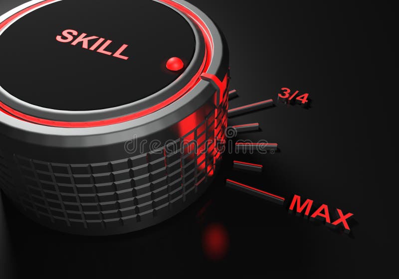 Skill Knob Selector Set on Maximum Level - 3D Rendering Illustration ...