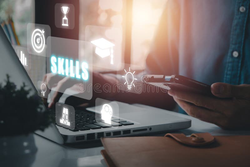 Skill Knowledge Ability Business Internet Technology Concept, Man Hand ...