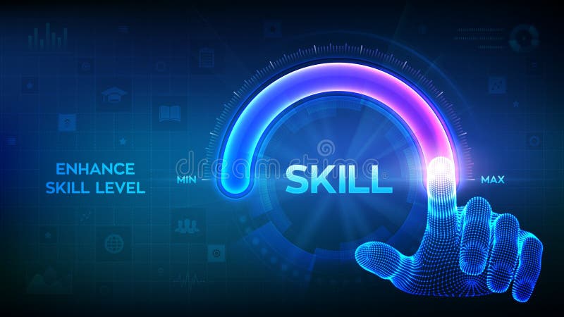 Skill Levels Growth. Increasing Skills Level. Wireframe Hand is Pulling ...