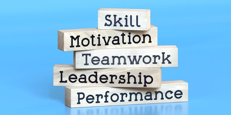Skill, Motivation, Teamwork, Leadership, Performance - Words on Wooden ...