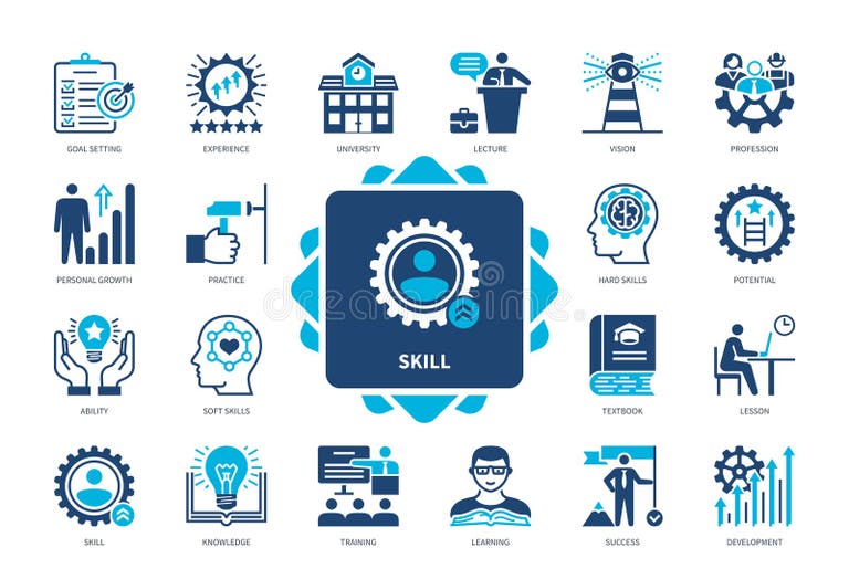 Skill solid icon set stock vector. Illustration of motivation - 295686050