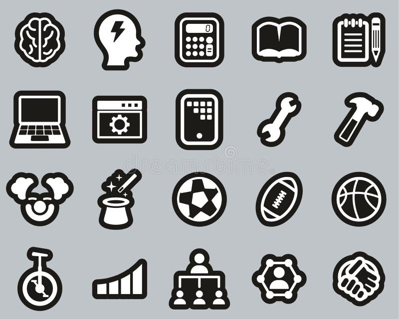 Skill & Talent Icons White on Black Sticker Set Big Stock Vector ...