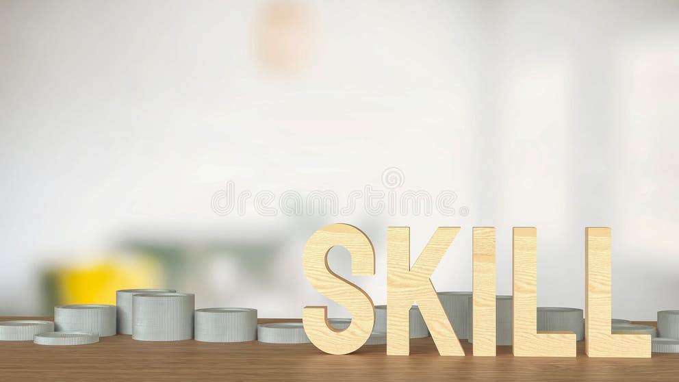 The Skill Text and Coins for Training or Learn Concept 3d Rendering ...