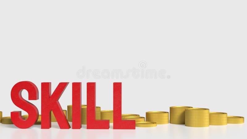 The Skill Text and Coins for Training or Learn Concept 3d Rendering ...