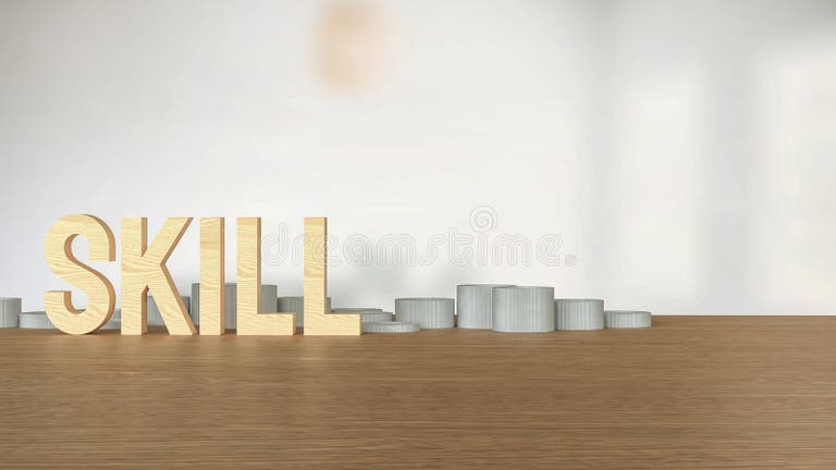 The Skill Text and Coins for Training or Learn Concept 3d Rendering ...