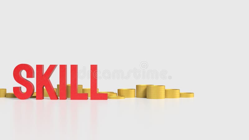 The Skill Text and Coins for Training or Learn Concept 3d Rendering ...