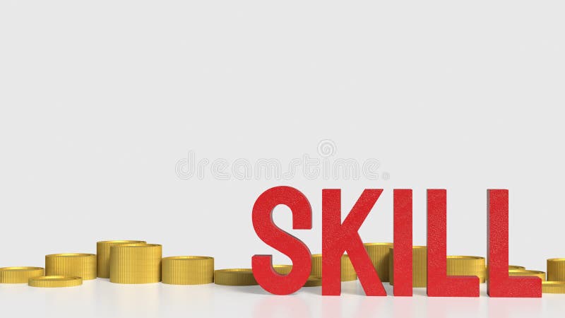 The Skill Text and Coins for Training or Learn Concept 3d Rendering ...