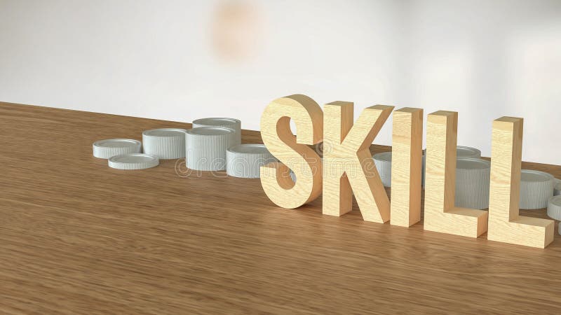 The Skill Text and Coins for Training or Learn Concept 3d Rendering ...