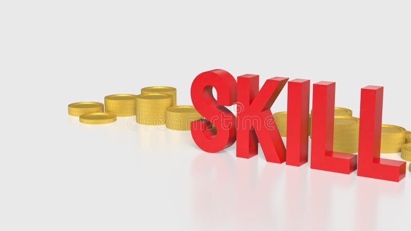 The Skill Text and Coins for Training or Learn Concept 3d Rendering ...
