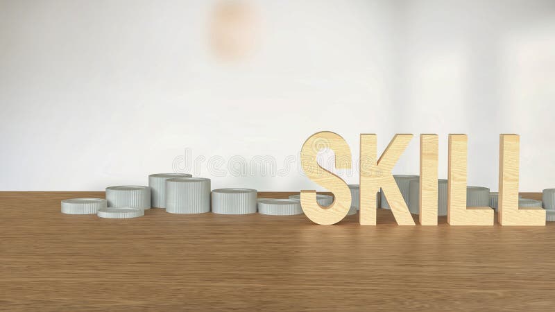 The Skill Text and Coins for Training or Learn Concept 3d Rendering ...