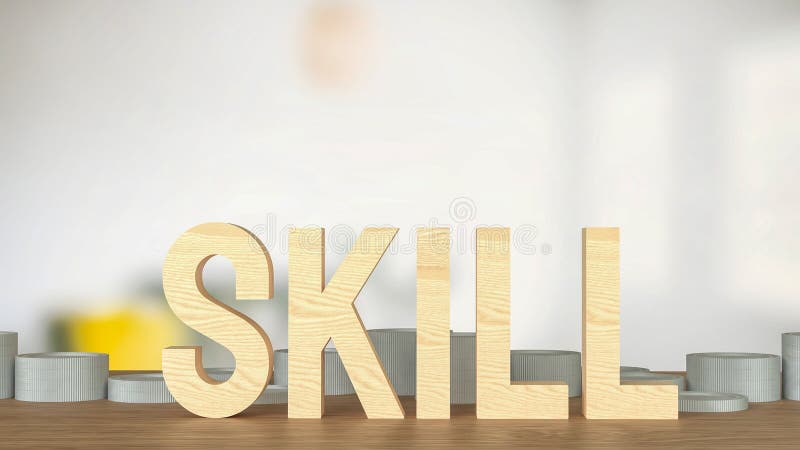 The Skill Text and Coins for Training or Learn Concept 3d Rendering ...