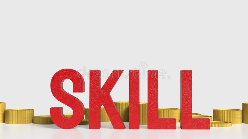 The Skill Text and Coins for Training or Learn Concept 3d Rendering ...