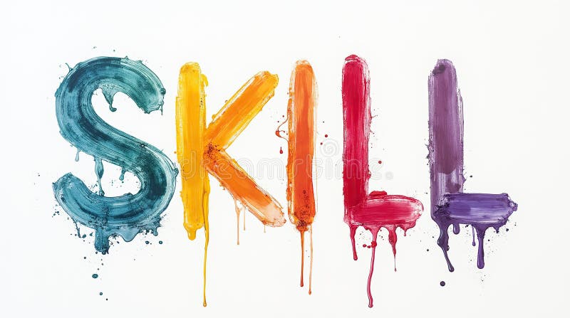 Skill Word Painted in Colorful Brush Strokes on White Background Stock ...