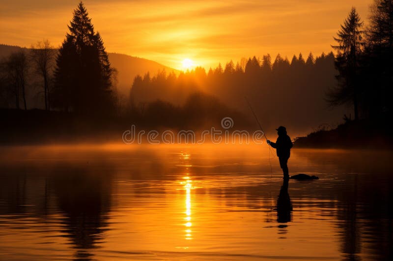 Skilled Angler Capturing Sizable Fish Using Spinning Rod in Flowing ...
