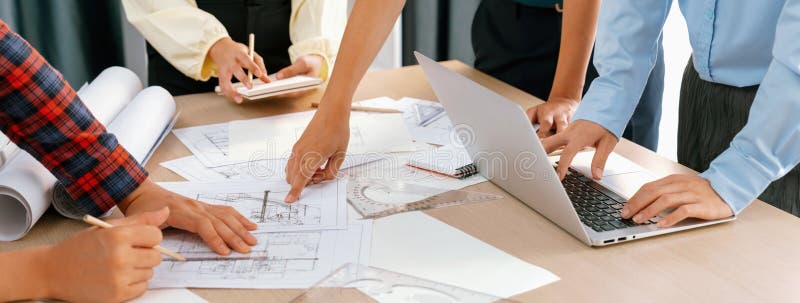 Skilled Architect Engineer Team Discuss about Project. Closeup ...