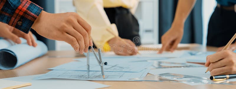 Skilled Architect Engineer Team Discuss about Project. Closeup ...
