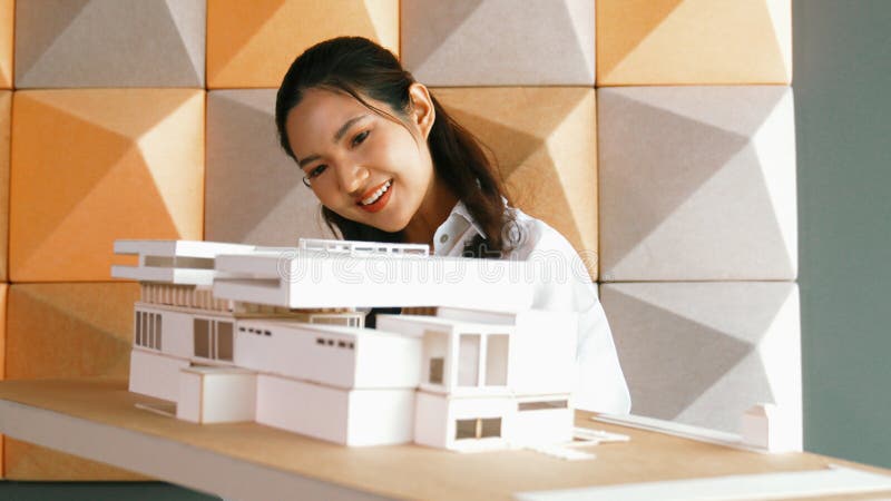 Skilled Architect Holds Architect Model while Check Mistake Point. Manipulator. Stock Image ...