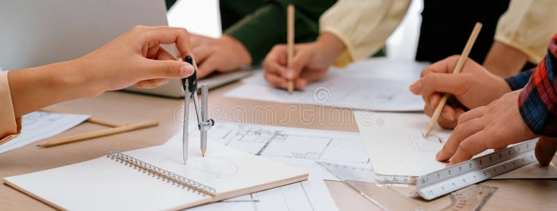 Skilled Architect Using Architectural Equipment during Meeting ...