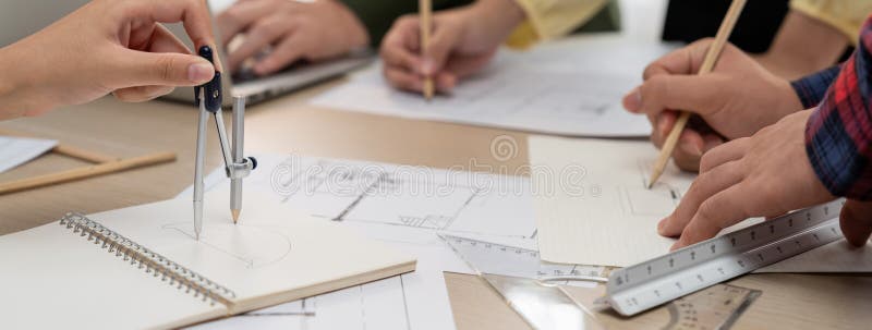 Skilled Architect Using Architectural Equipment during Meeting ...