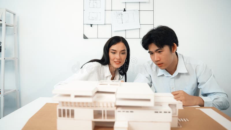 Skilled Architecture Engineer Team Inspect and Decide House Model ...