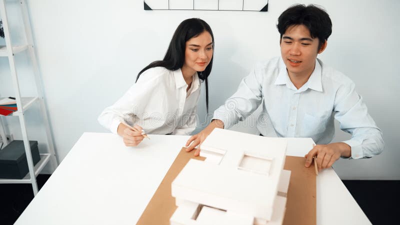Skilled Architecture Engineer Team Inspect and Decide House Model ...