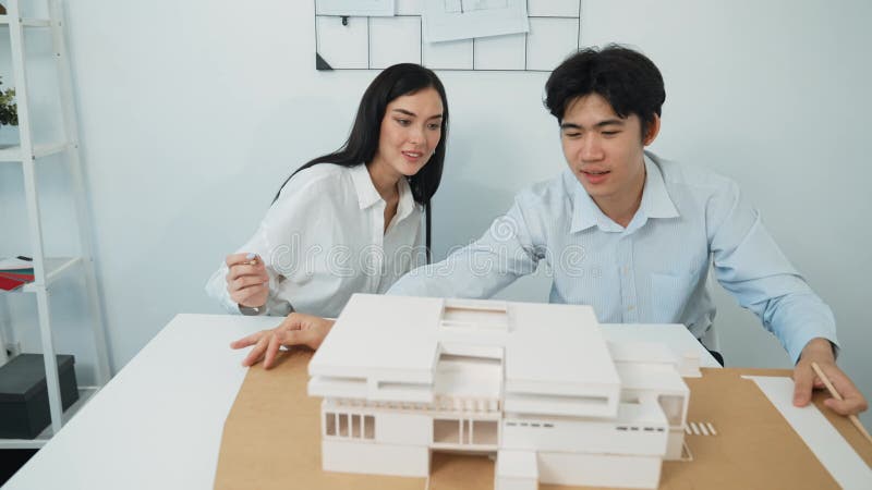 Skilled Architecture Engineer Team Measure and Decide House Model ...