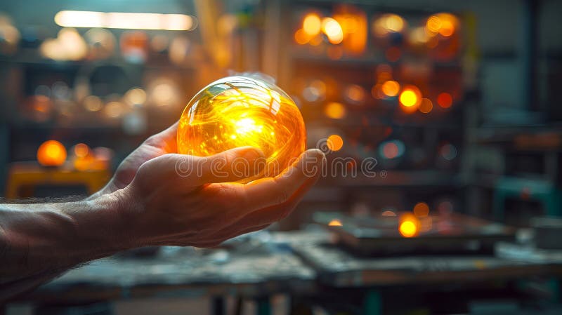 Skilled Artisan Holding Glowing Glass Orb in Workshop. Concept of Craftsmanship, Traditional Art ...