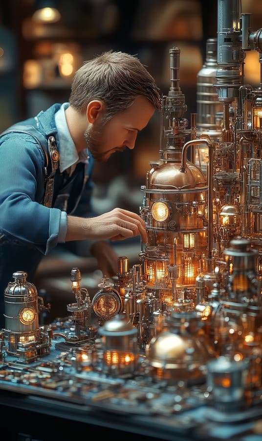 Miniature Craftsman Assembling Intricate Mechanical Models in a ...