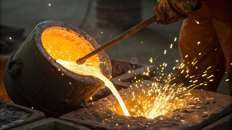 Skilled Artisan Pouring Molten Gold into a Mold with Precision and Care ...