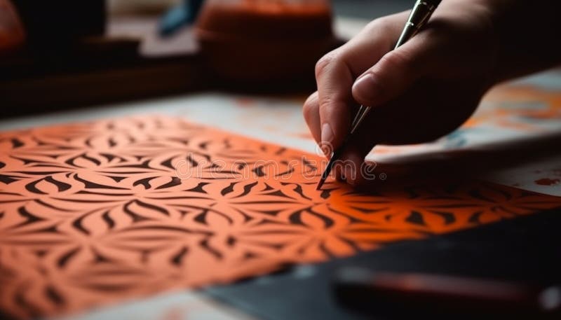 The Skilled Artist Hand Creates a Colorful Pattern on Paper Generated ...