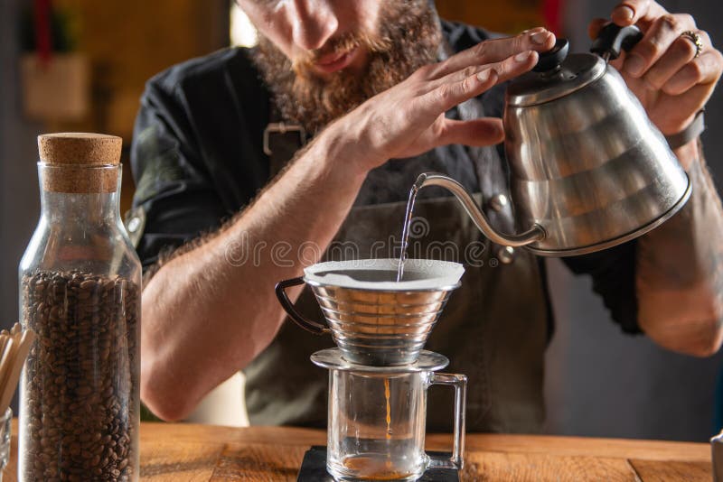Skilled Barista Using the Kalita Wave Dripper Coffee Maker To Create a ...