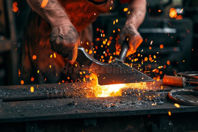 A Blacksmith is Crafting an Axe in a Workshop with Hot Metal in this ...