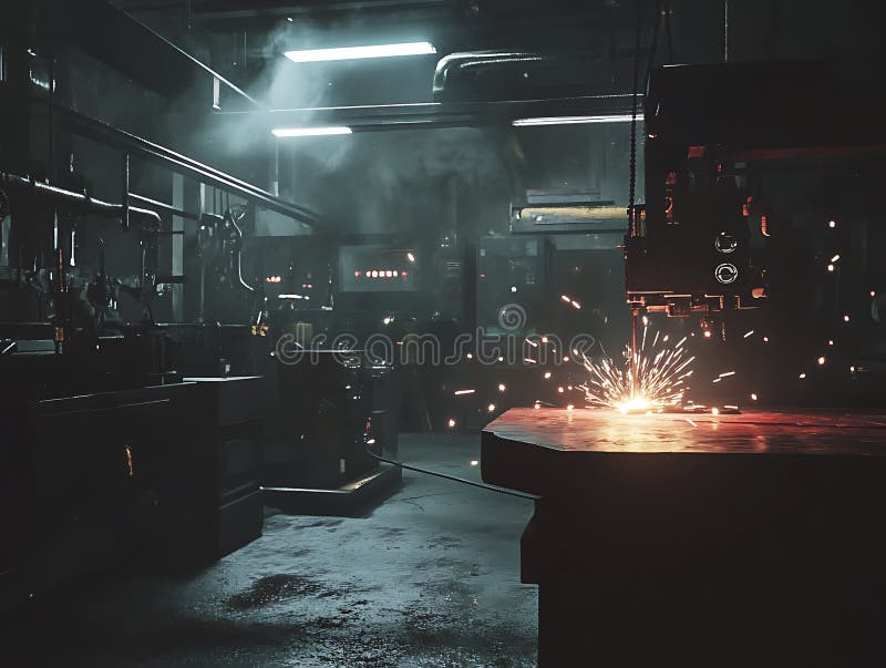 Skilled Blacksmith Using High-Tech Welding Equipment in Workshop Stock ...