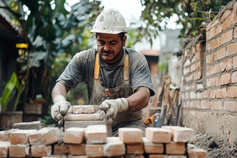 A Skilled Bricklayer is Meticulously Laying Bricks on a Construction ...