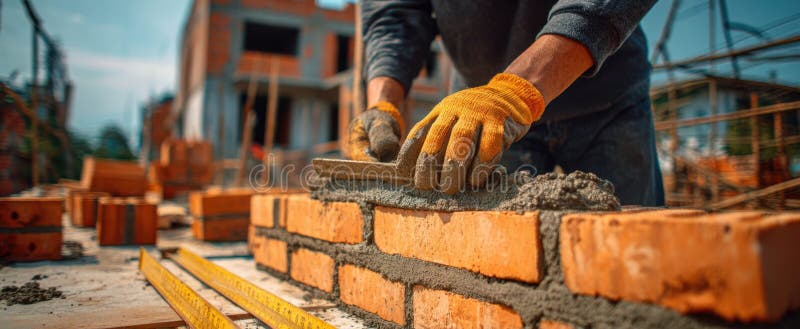 The Skilled Builder Laying Bricks with Precision on a Construction Site ...