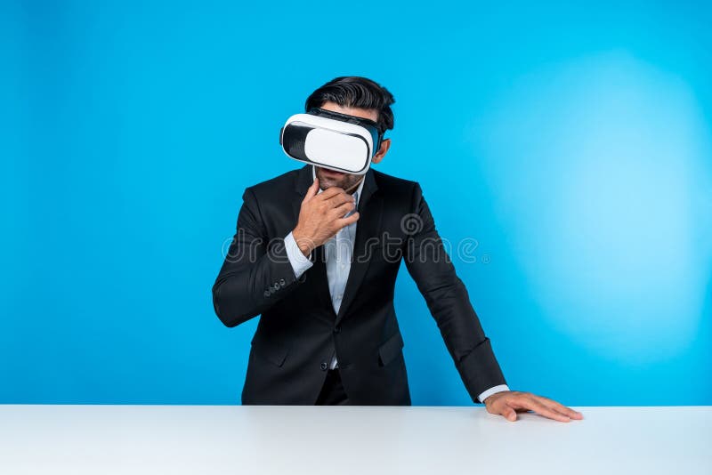 Skilled Business Man Planning Financial Plan while Using VR Goggle ...