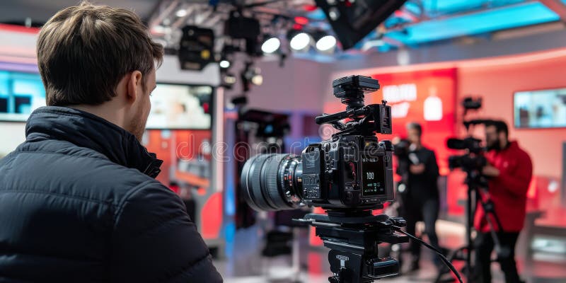 A Photographer Prepares for a Video Shoot in a Modern Studio. the Scene ...