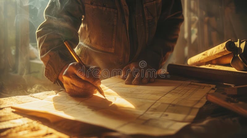 Skilled Carpenter Visualizing a New Project. Creativity and Precision ...