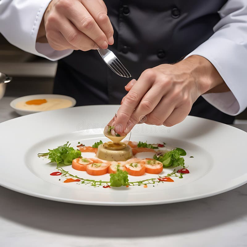 Skilled Chef Plating a Gourmet Dish with Precision in a Professional ...