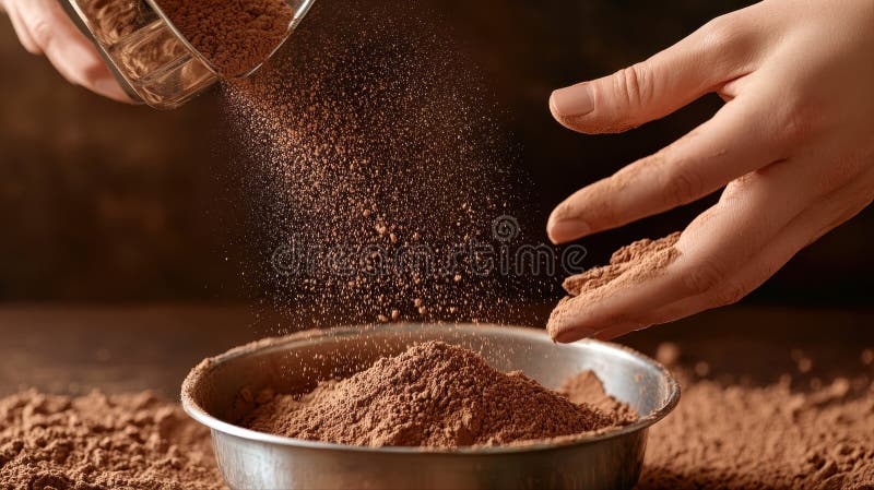 Skilled Chef Sifting Delicious Cocoa Powder into a Bowl, Capturing the ...