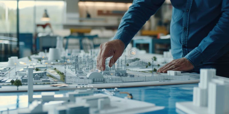 Skilled Civil Engineer Planning Urban City Plan by Using Model at Table ...