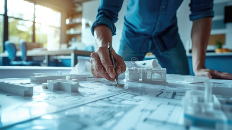 Skilled Civil Engineer Planning Hydro Electrical Power by Using Model. AIG42. Stock Photo ...